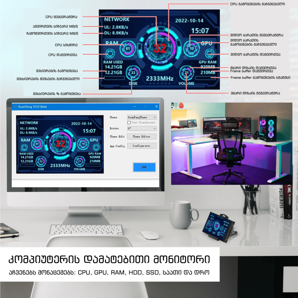 კომპიუტერის პარამეტრების დისპლეი - Setups.ge